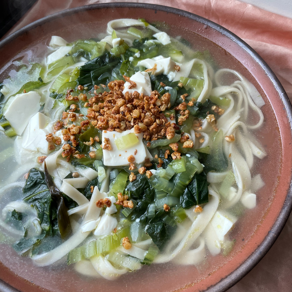 Bok Choy Soup with Handmade Noodles - Local Roots NYC